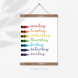 Days of the Week Crayon Print: Rainbow Classroom Decor (digital ...