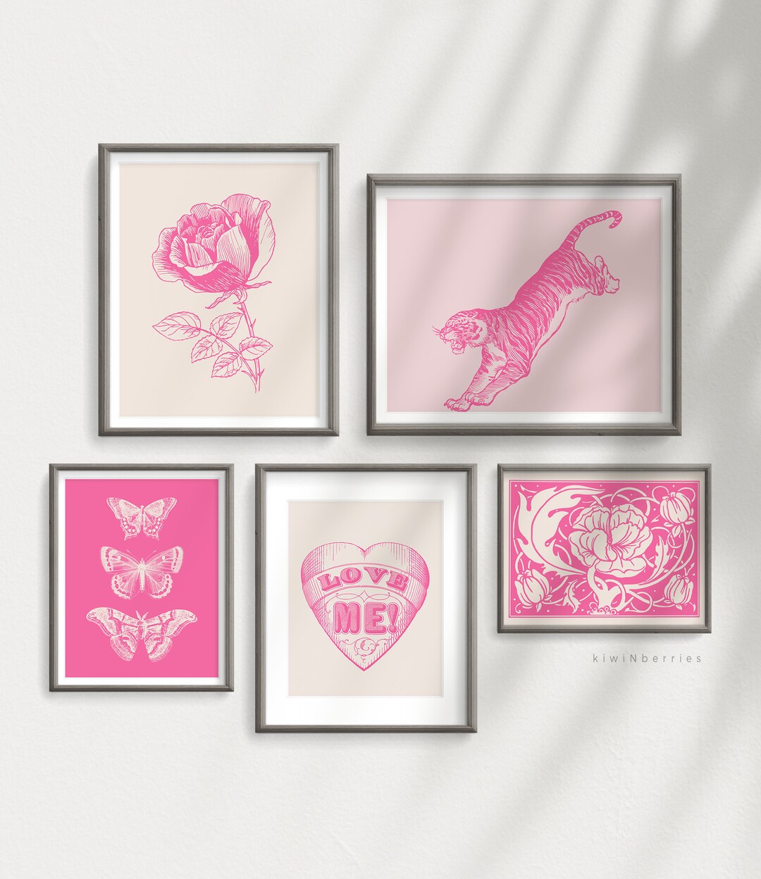 Pink Preppy Gallery Wall Art, Pink Images Digital, Girly Pinky Art ...