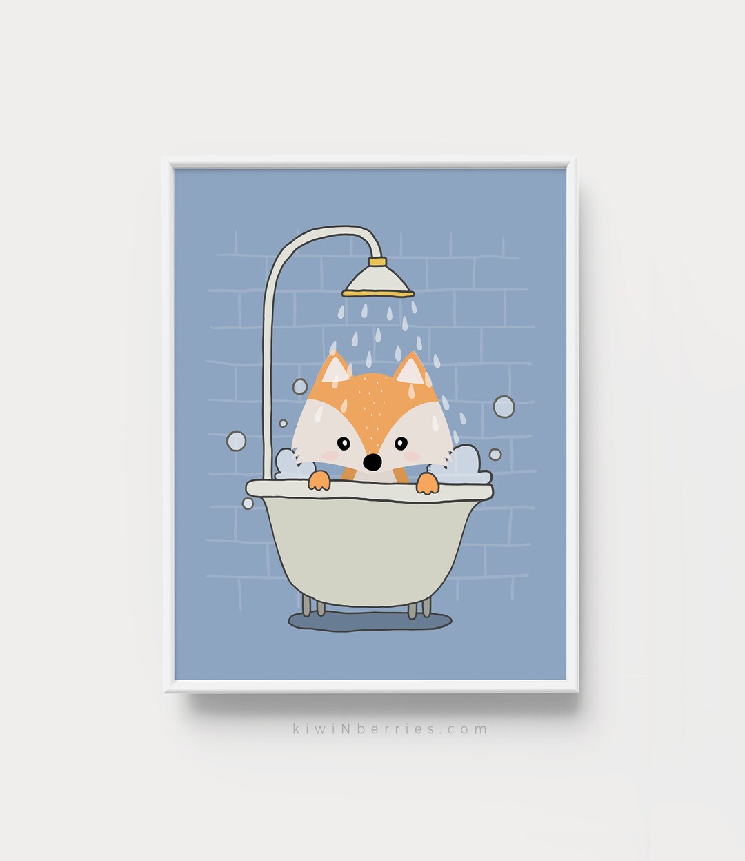 Fox Taking a Bath Print, Bathroom Printables, Bathroom Prints for Kids ...