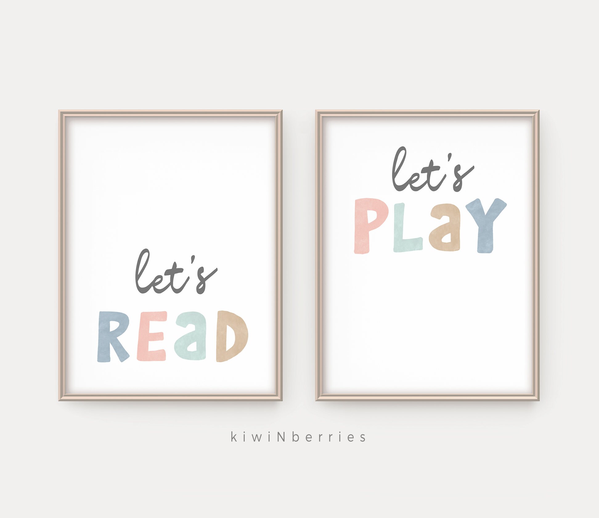 Lets read Lets play print Printable wall art Set of 3 | Etsy