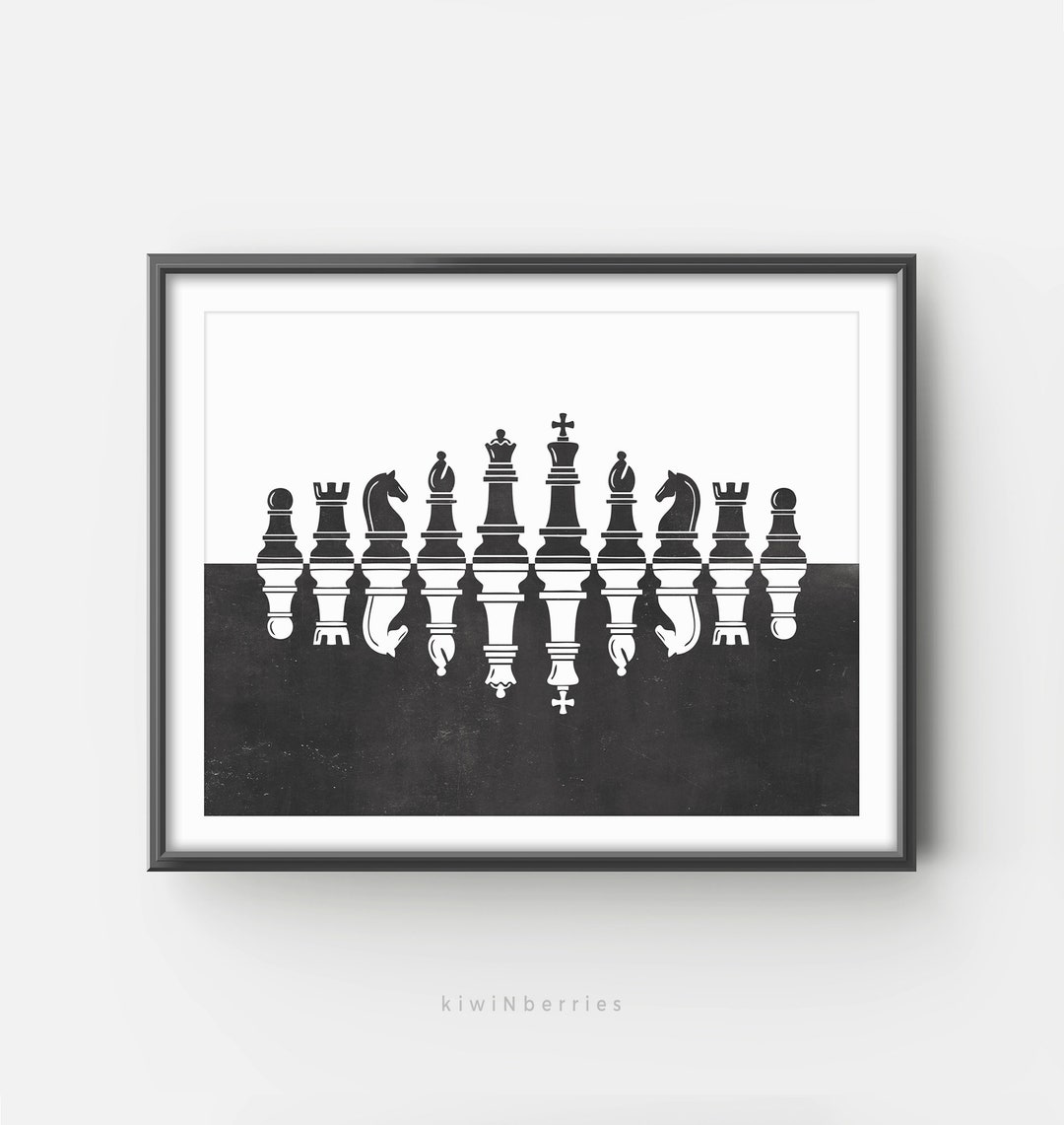 Chess Pieces Printable Art, Landscape Chess Print, Black and White ...