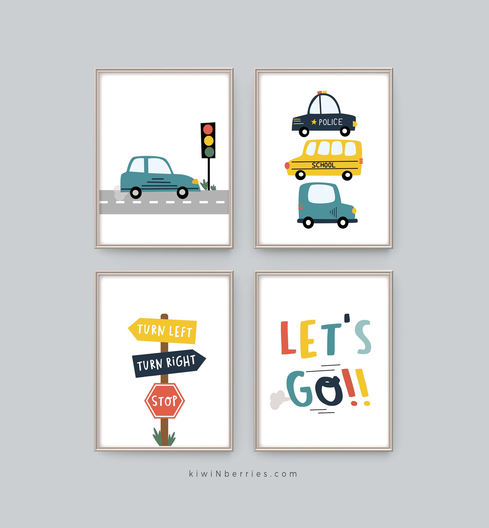 Transportation Wall Art, Car Nursery Decor, Boy Room Car Decor, Set of ...