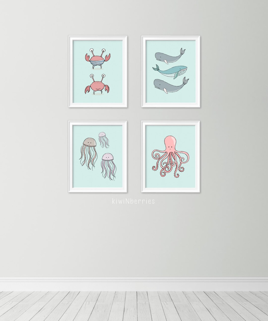 Set of 4 Sea Animals - Ocean Themed Nursery - Ocean Animals Print - Sea ...