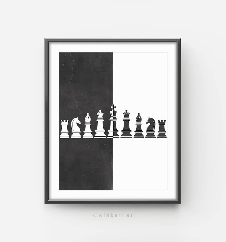 Chess Pieces Printable Art Duality Chess Print Black and - Etsy