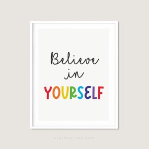 Believe in Yourself Print, Kids Affirmation, Positive Motivational Wall ...
