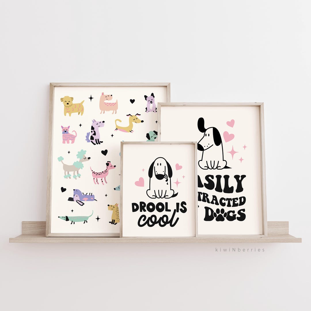 Set of 3 Dog Printable Posters – Funny Puppy Wall Art for Girls, Cute ...