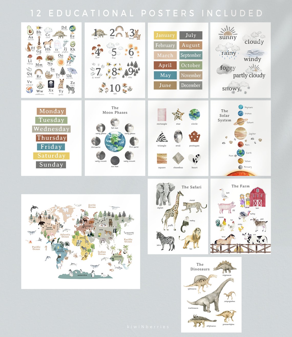 Printable School Posters Educational Prints Set of 12 | Etsy