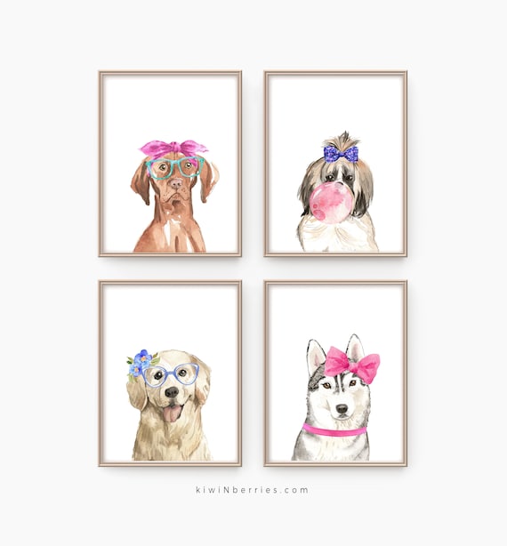 Girl Room Decor Set of 4 Puppy Prints Fun Printables for | Etsy
