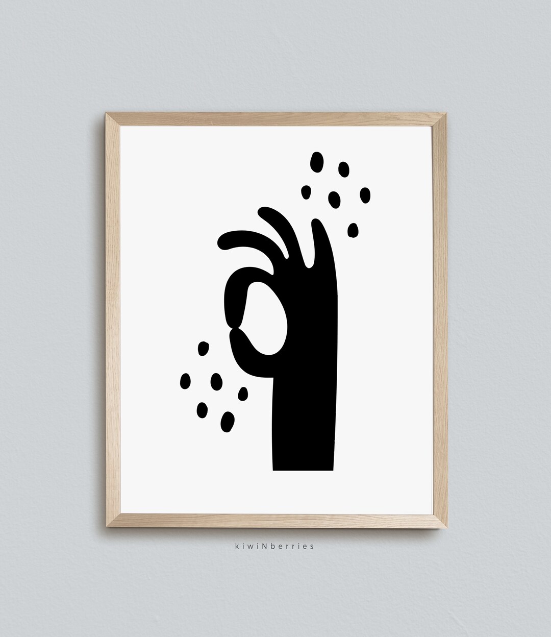 OK Hand Sign Print, Kids Room Wall Art, Black and White, Simple Modern ...