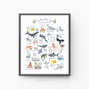 Sea Animals Alphabet, Numbers Nursery Prints, 123 ABC Posters, Ocean ...