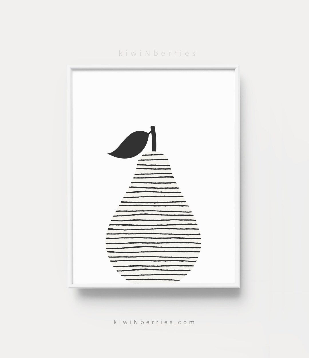 Geometric Pear Print: Black and White Kitchen Wall Art (digital ...