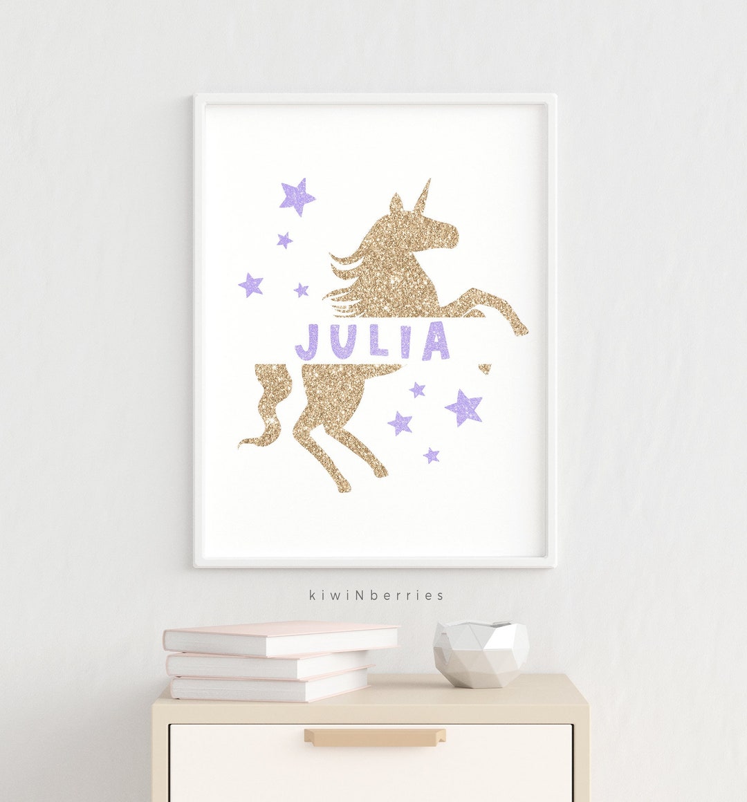 Personalized Name Print, Baby Girl Name, Glitter Unicorn and Stars ...