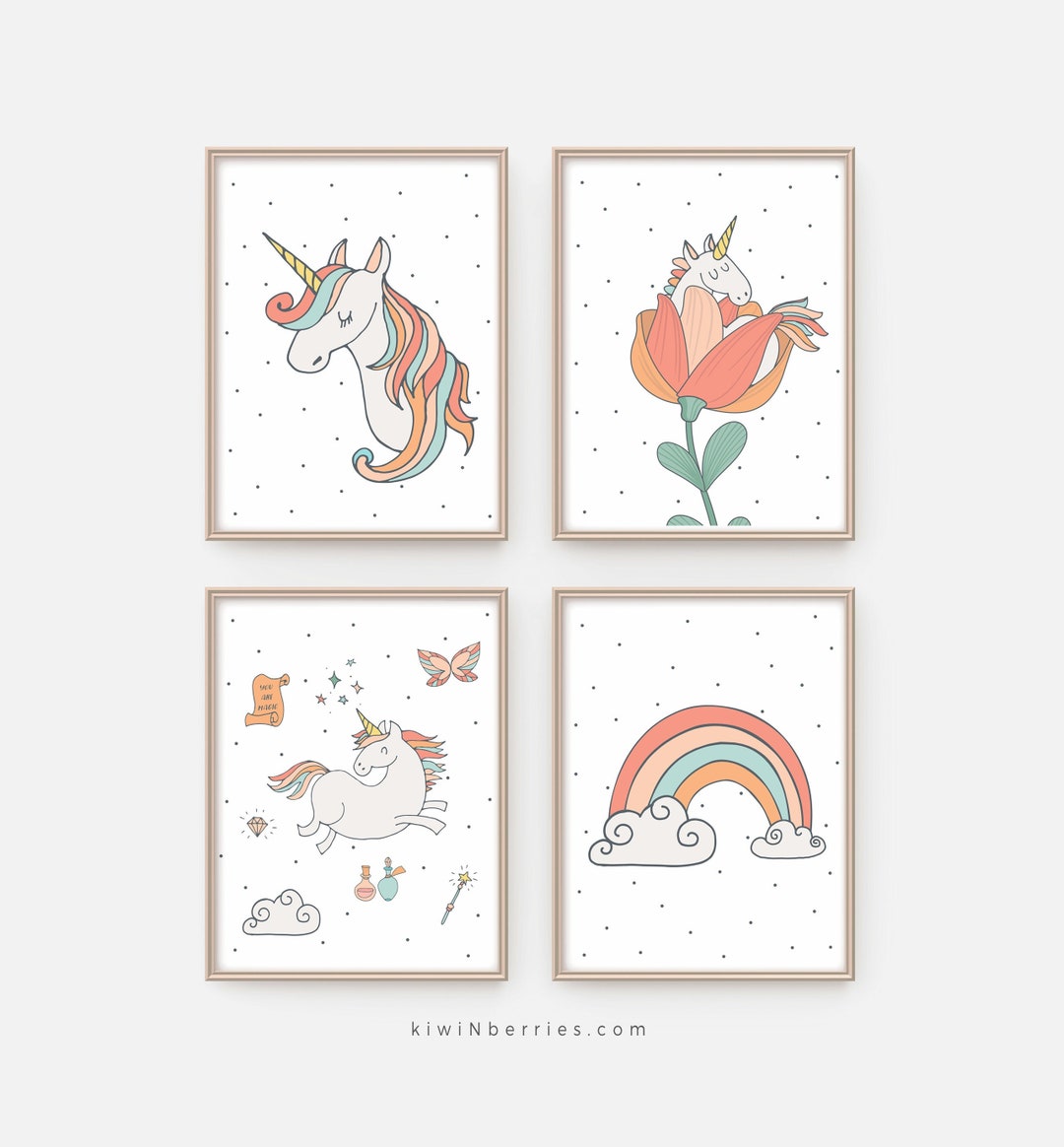 Boho Unicorn Print Set, Girls Room Decor, Printable Digital, Bohemian ...