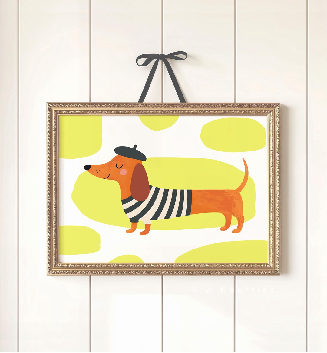 Dachshund Print: Neon Yellow French Striped Shirt (digital Download) - Etsy