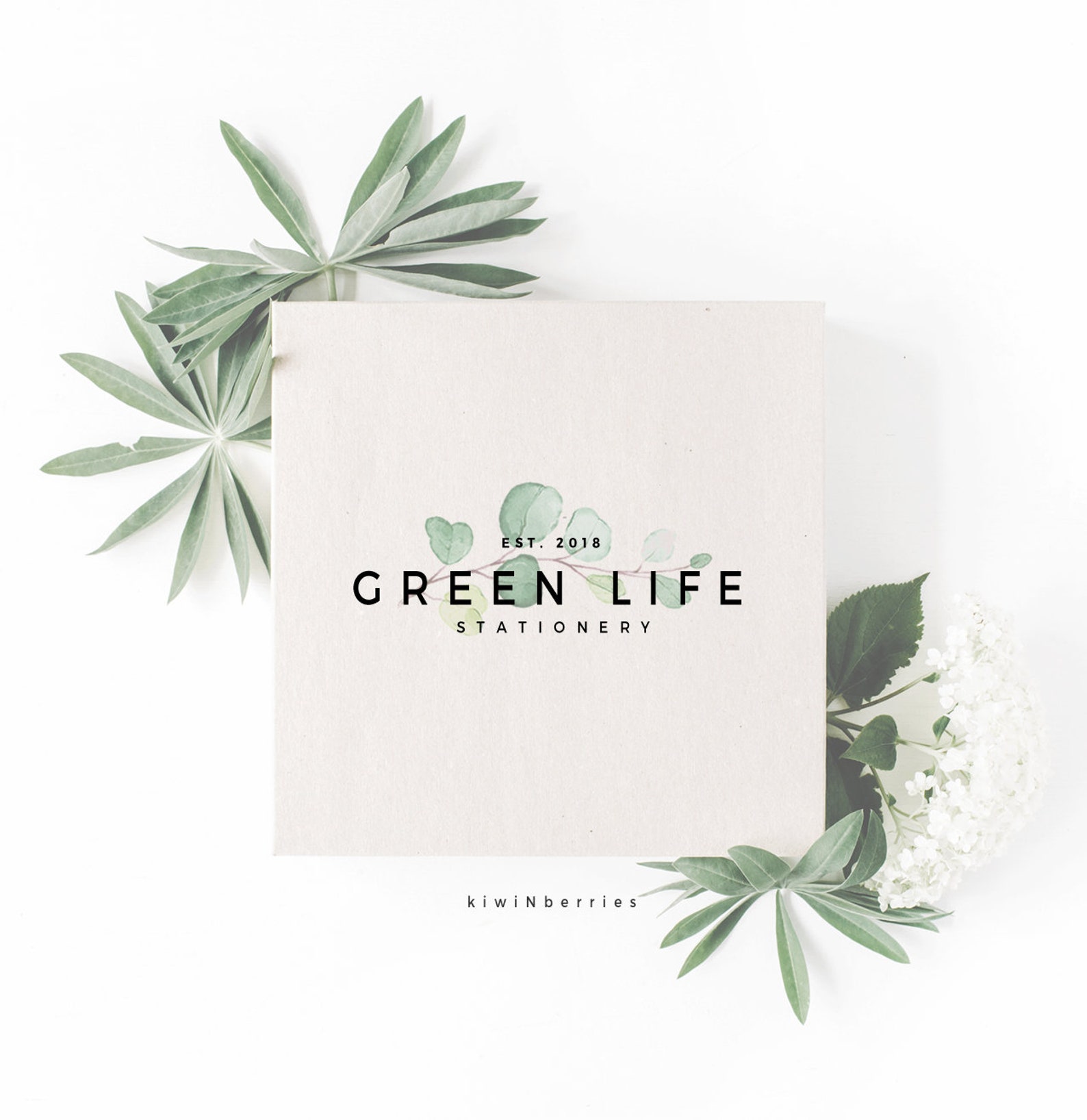 Greenery Logo Logo Design Watercolor Leaf Logo Minimalist - Etsy