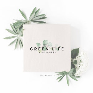 Greenery Logo, Logo Design, Watercolor Leaf Logo, Minimalist Logo ...