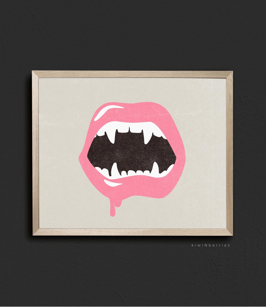 Lady Vampire Print, Pink Lips With Fangs, Halloween Poster, DIY Decor ...
