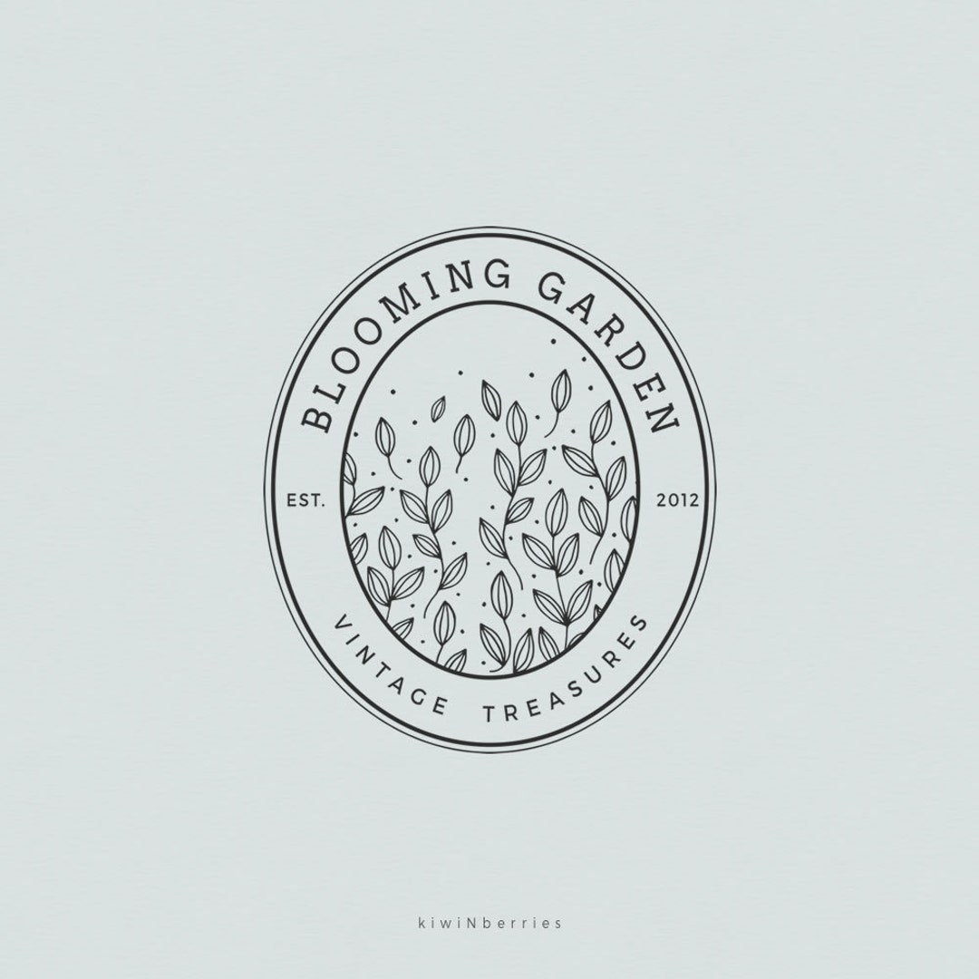 Oval Logo Design, Hand Drawn Branding, Leaves and Twigs Logo, Ivy ...