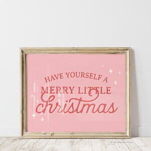 Pink Holiday Gallery Wall, Printable Christmas Art, Pink Santa Claus ...