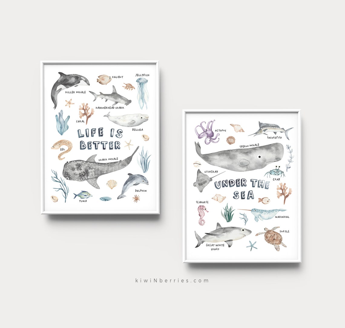 Under the Sea Prints Set of 2 Sea Charts Ocean Posters Sea - Etsy