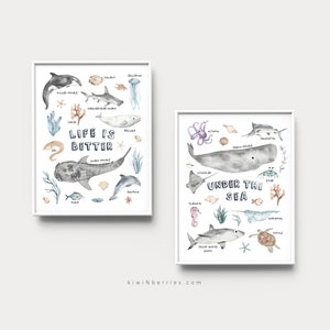 Under the Sea Prints, Set of 2 Sea Charts, Ocean Posters, Sea Creatures ...