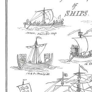 Old Ship Chart Print, Types of Ships, Sketch Art, Nautical Decor ...