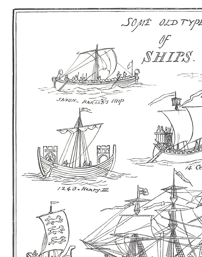 Old Ship Chart Print Types of Ships Sketch Art Nautical - Etsy