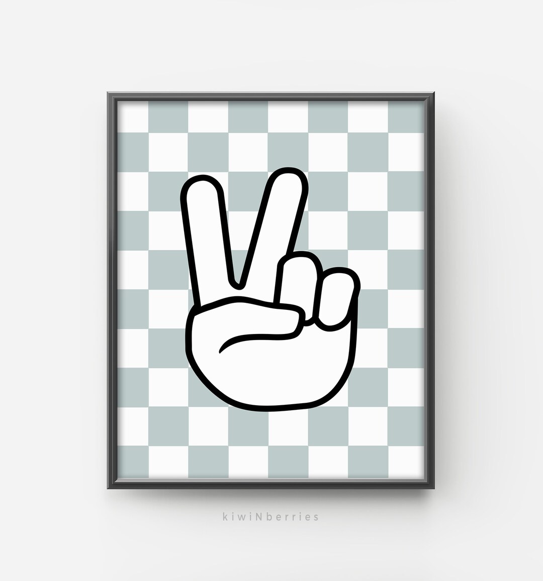 Retro Peace Sign Print, Blue Checkered Art (digital Print) - Etsy