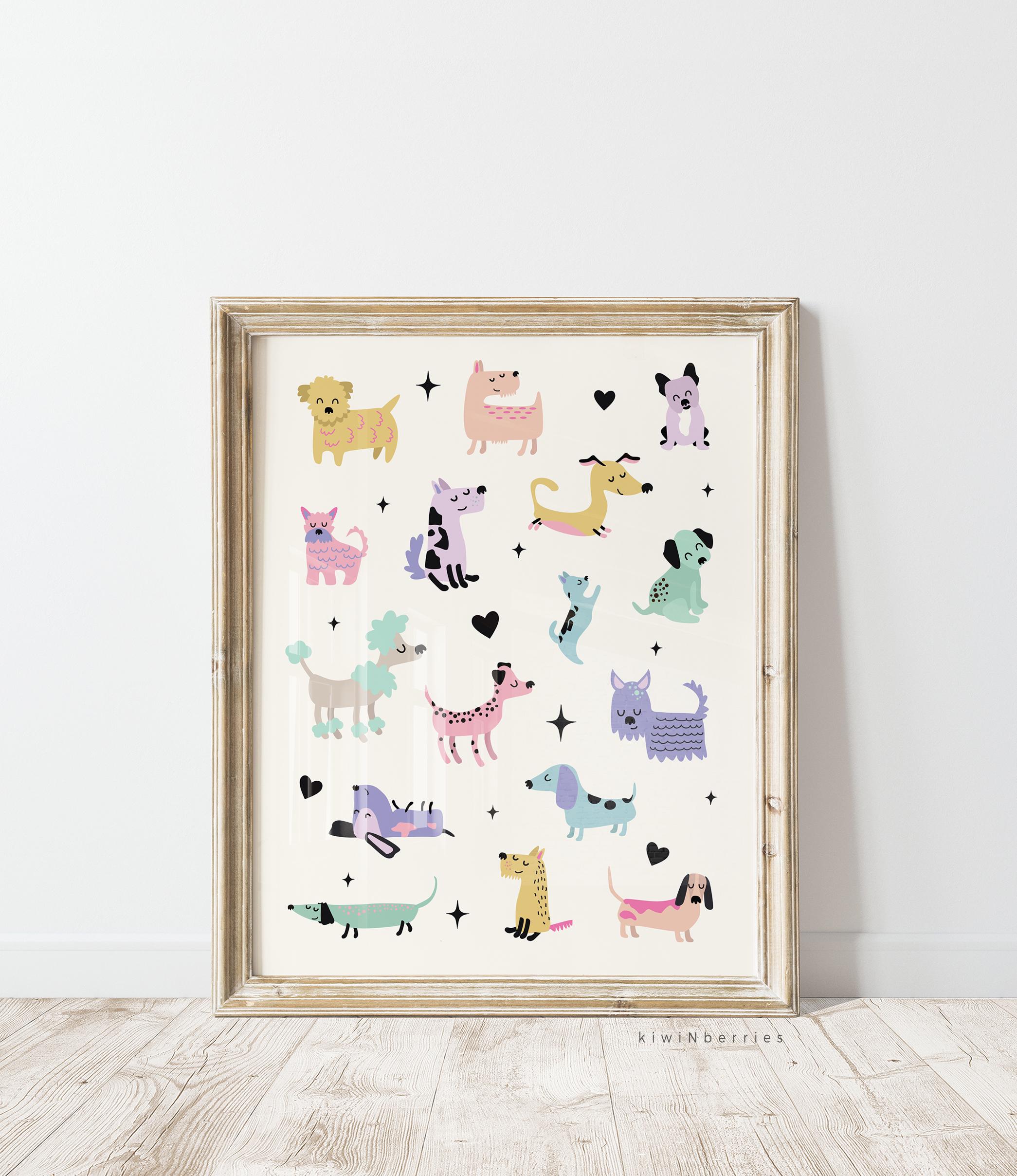 Dog Printable Posters (set of 2): Pastel Puppy Wall Art (digital Prints ...