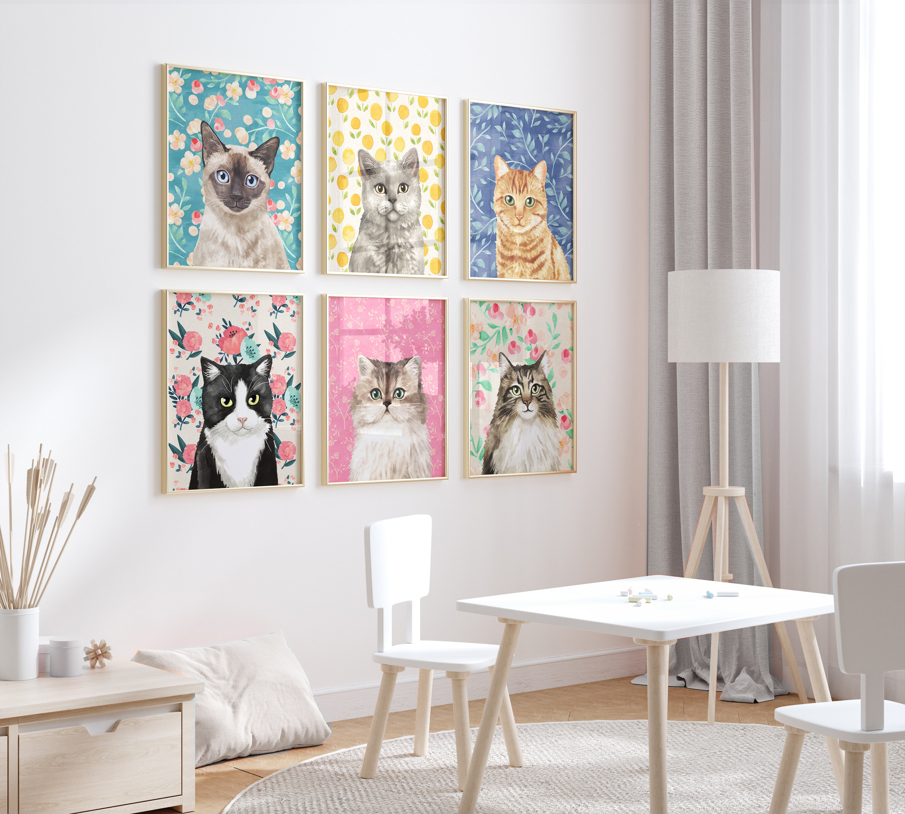 Cat Portrait Art Prints: Quirky Kitten Decor (set of 3) (digital ...
