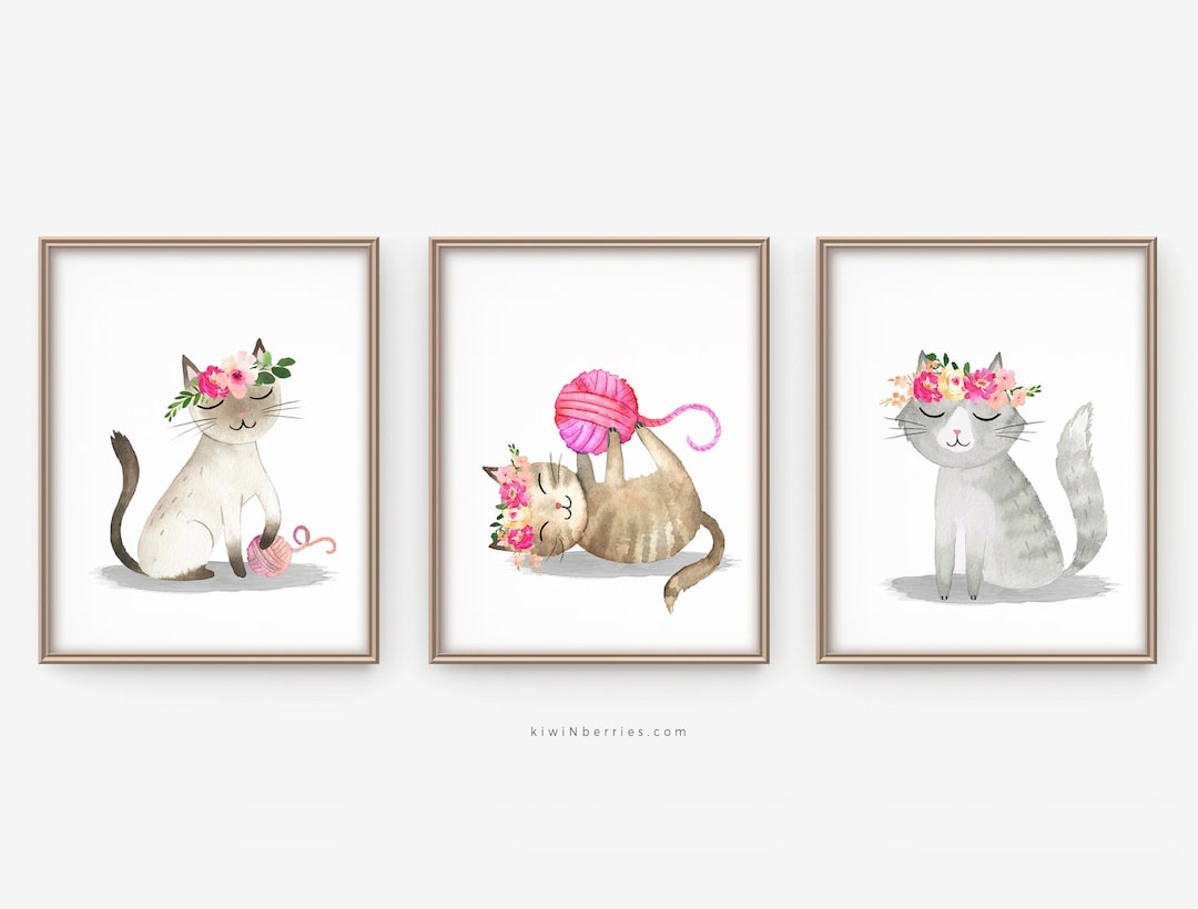 Watercolor Cat Prints, Set of 3, Nursery Decor (digital Printable) - Etsy