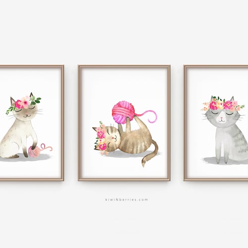 Cute Cat Prints Set of 4 Prints Watercolor Art Digital - Etsy
