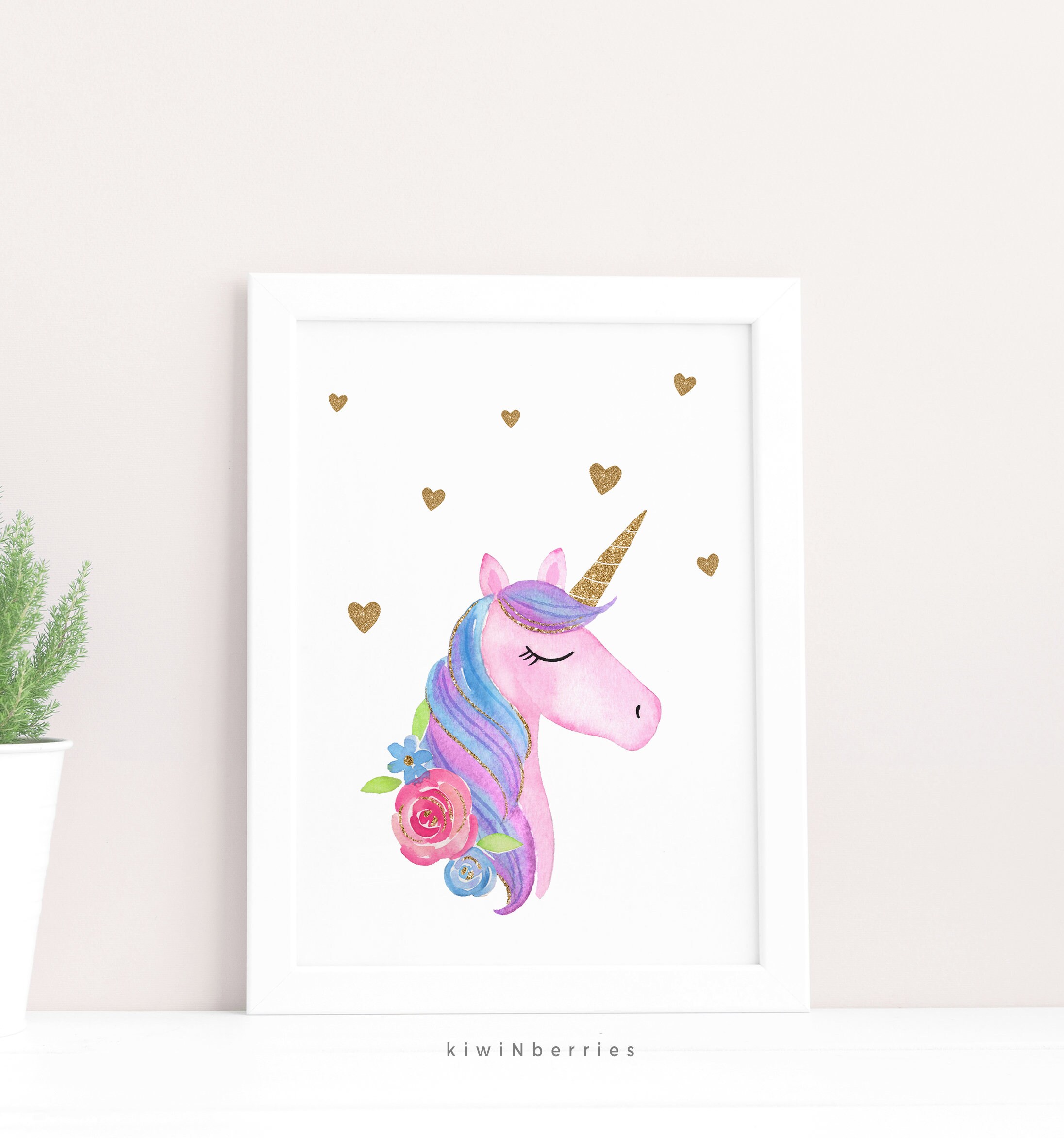 Unicorn printable art set Girls room decor Digital unicorn | Etsy