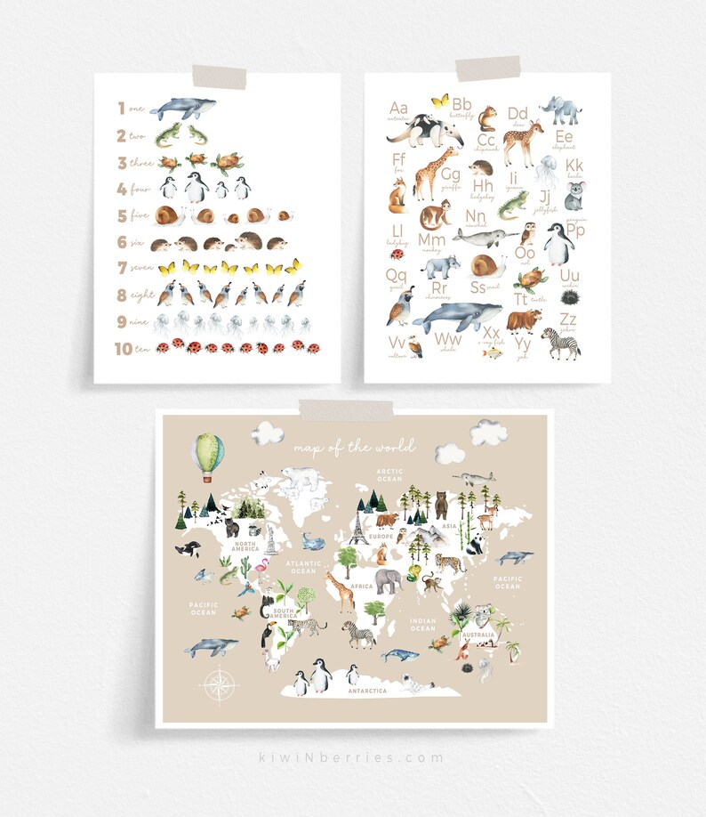 Printable World Map World Map Poster Animal Map Wall Art - Etsy