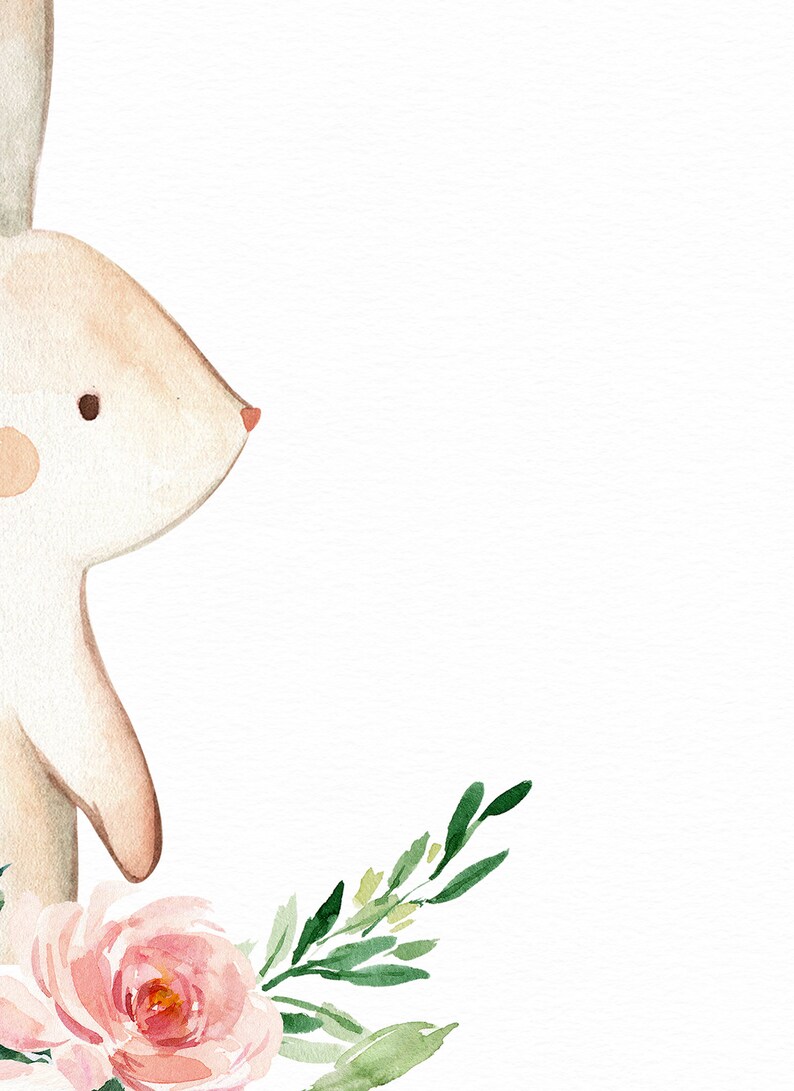 Rabbit Wall Art Woodland Animal Print Blush Pink Floral | Etsy