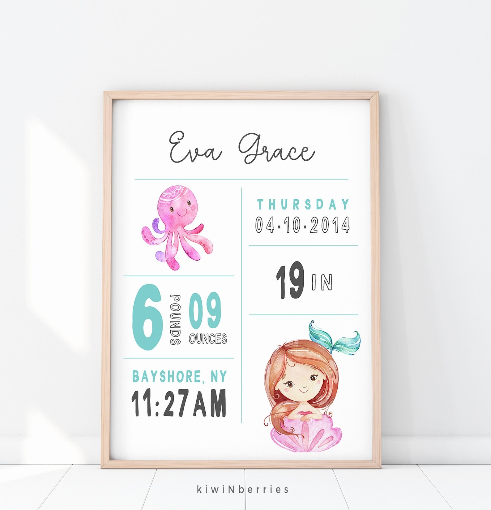 Birth Stats Printable Sea Ocean Mermaid Theme Baby Girl - Etsy
