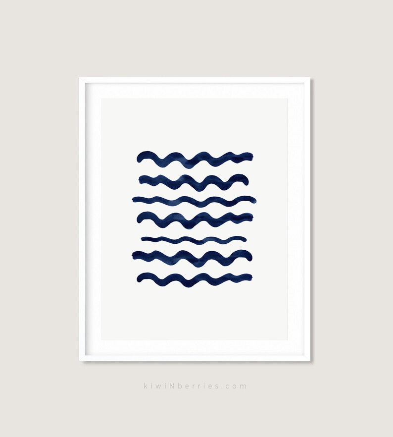 Navy Blue Watercolor Waves Print: Abstract Indigo Art (digital Download ...