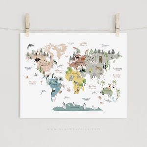 World Map Poster, Animals of the World Print, Educational Posters ...