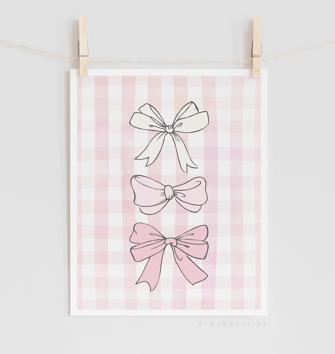 Bow Printable Art, Girly Pink Bows Poster, Digital Wall Art, Nursery ...