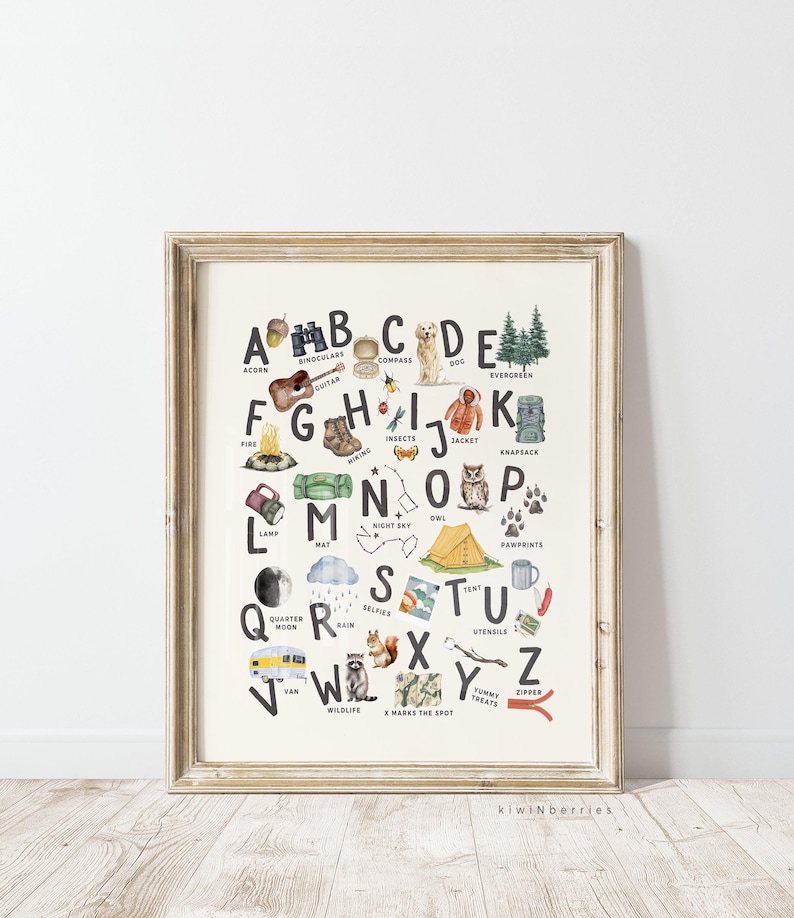 Camping Alphabet Print: A to Z Outdoors Adventure Illustration ...