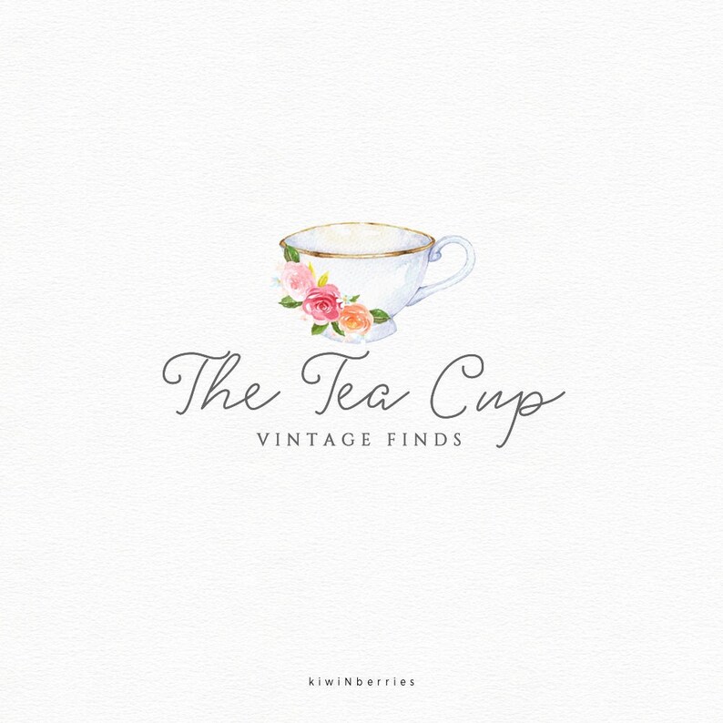 Cup Logo Floral Pink Logo Coffee Cup Tea Cup Premade Logo - Etsy