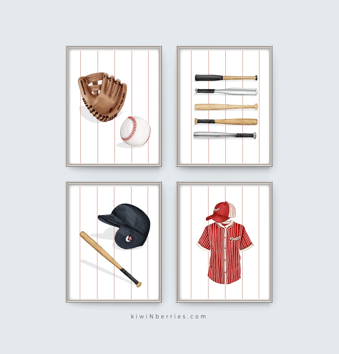 Baseball Prints, Set of 4 Baseball Posters, Sports Nursery Decor ...