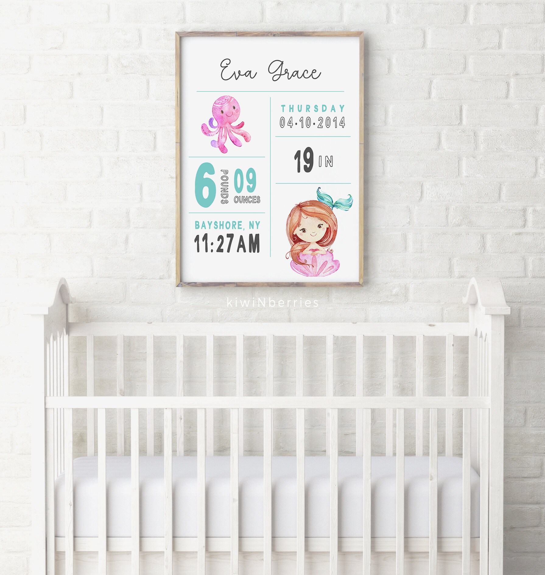 Birth Stats Printable Sea Ocean Mermaid Theme Baby Girl - Etsy