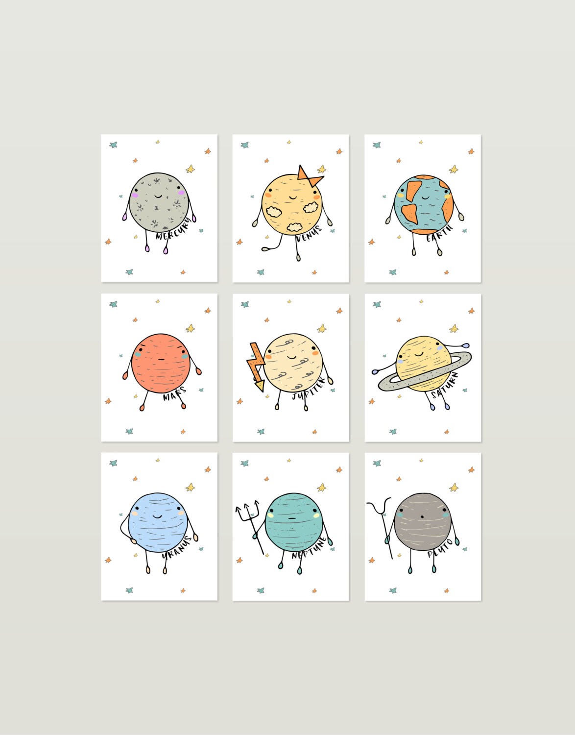 Planet Bundle Prints - 9 Planet Prints - Cute Planet Artwork - Set of 9 ...