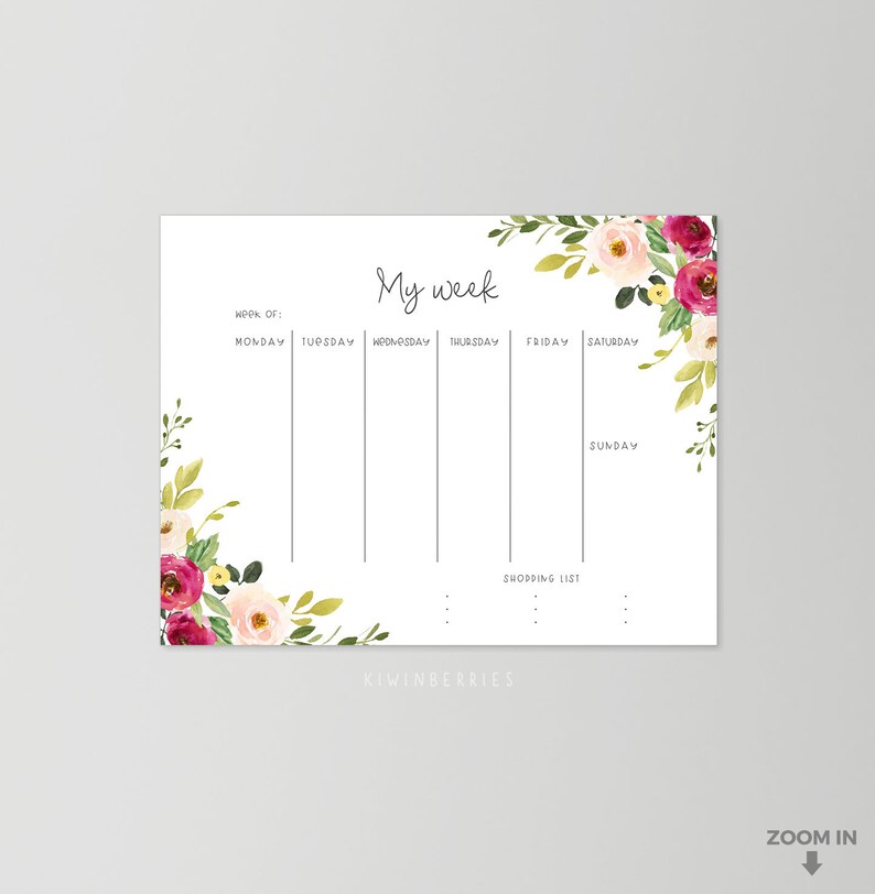 Weekly Planner Printable Floral Planner Undated Weekly Plan - Etsy