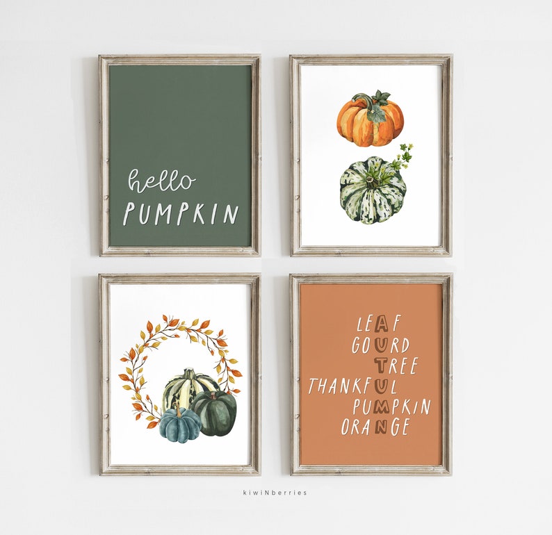 Autumn Art Print Set: Pumpkin, Gourds, Leaves (digital Download) - Etsy