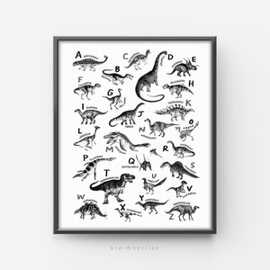 Set of 3 Dinosaur Printables, Black and White, Alphabet Poster for ...