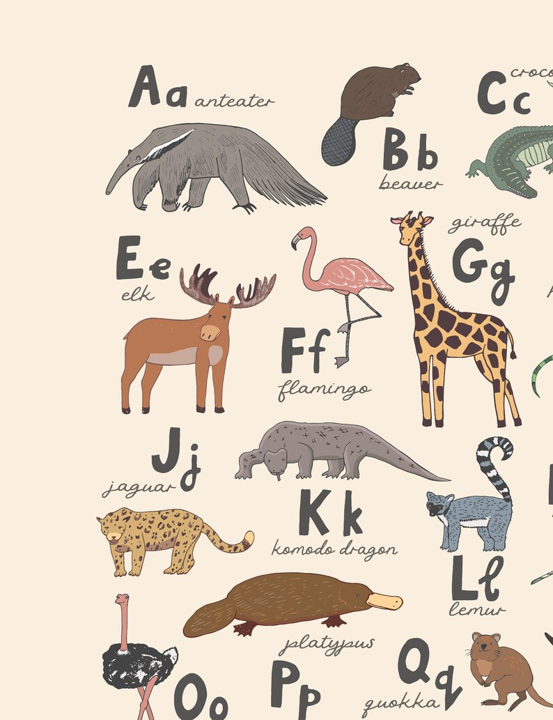 Animals Alphabet Poster Large Alphabet Printable Neutral - Etsy