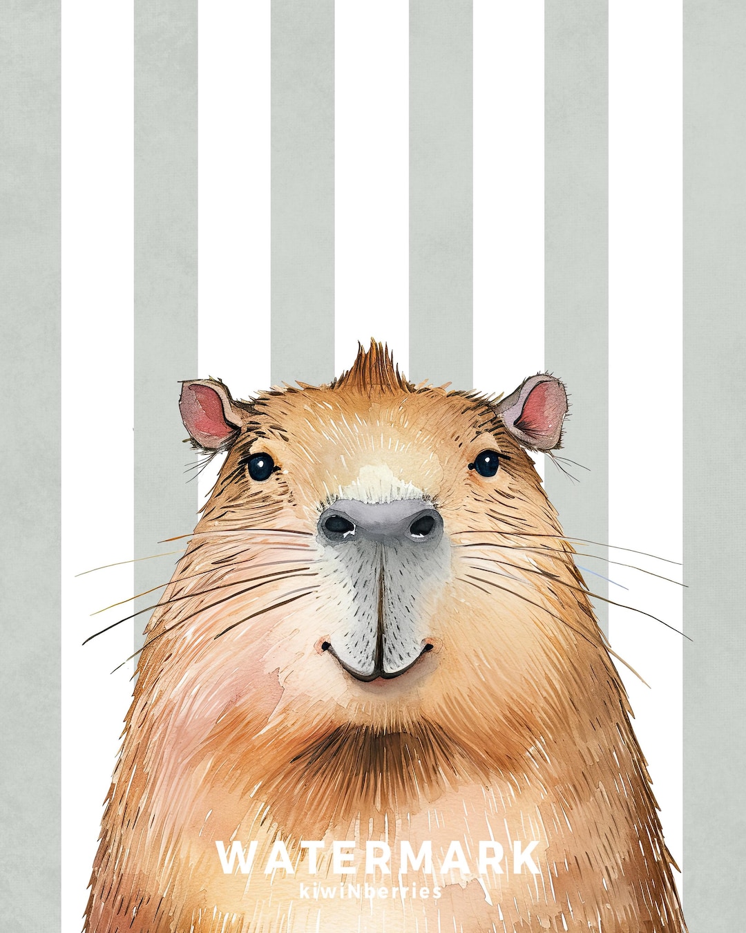 Capybara Printable Art, Sage Green Nursery, Cute Animal Portrait ...