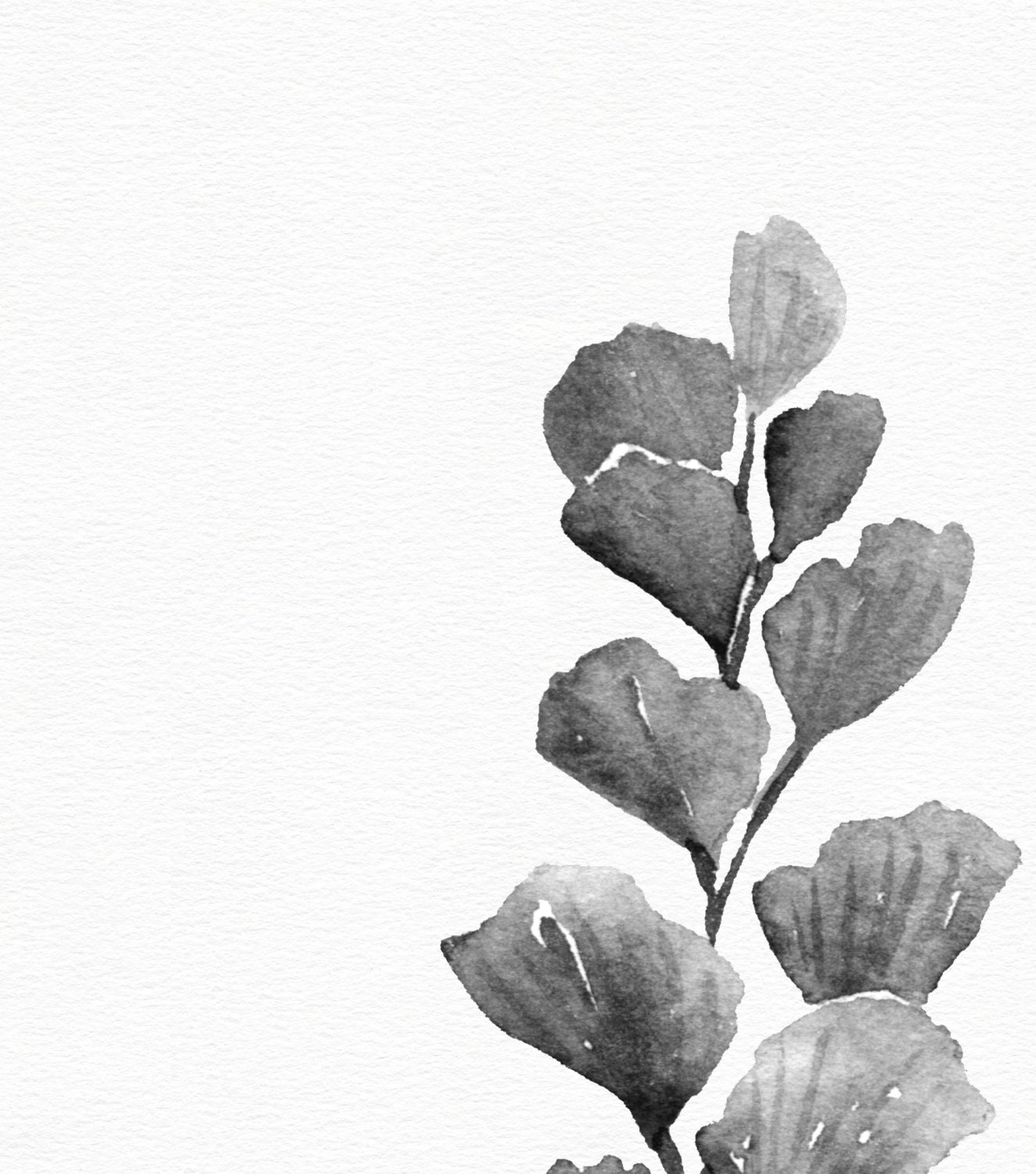 Watercolor Leaf Art Prints: Black and White Minimalist Decor (digital ...